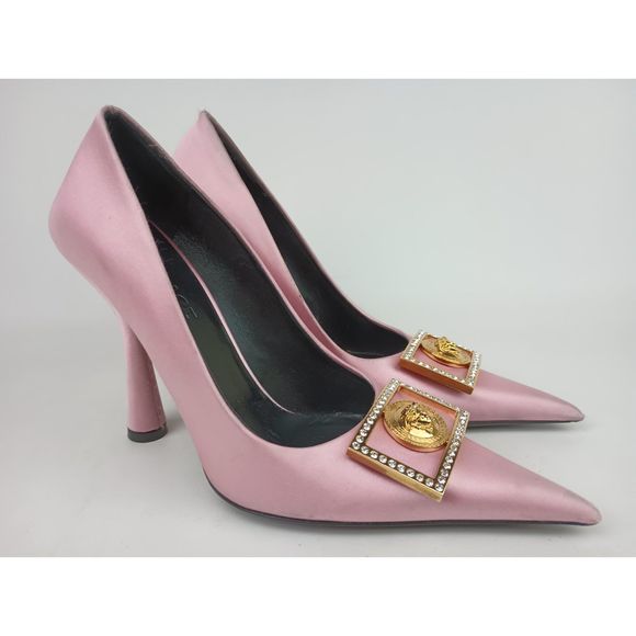 Versace | Shoes | Versace Womens Pink La Medusa Satin Pumps Size 37 ...